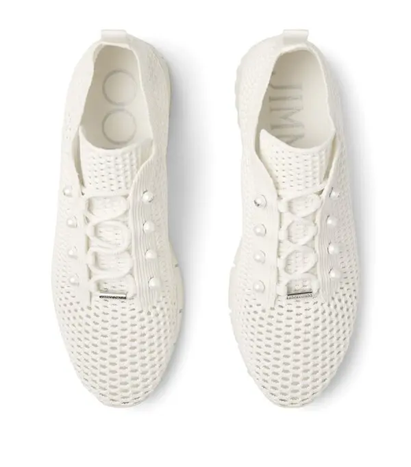 JIMMY CHOO Embellished Velour Sneakers - White