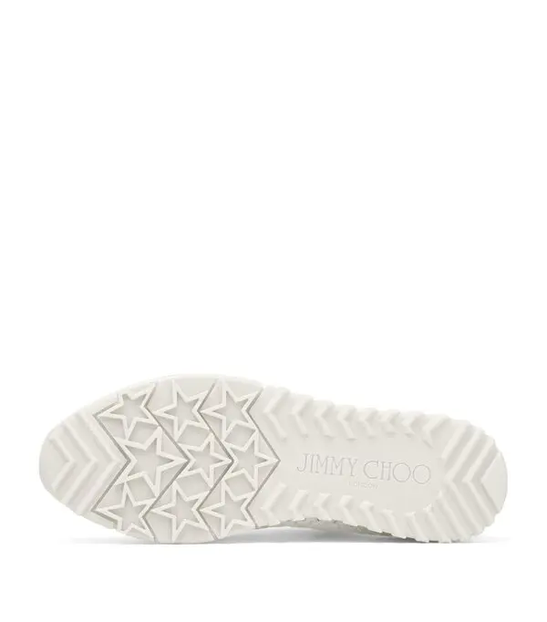 JIMMY CHOO Embellished Velour Sneakers - White