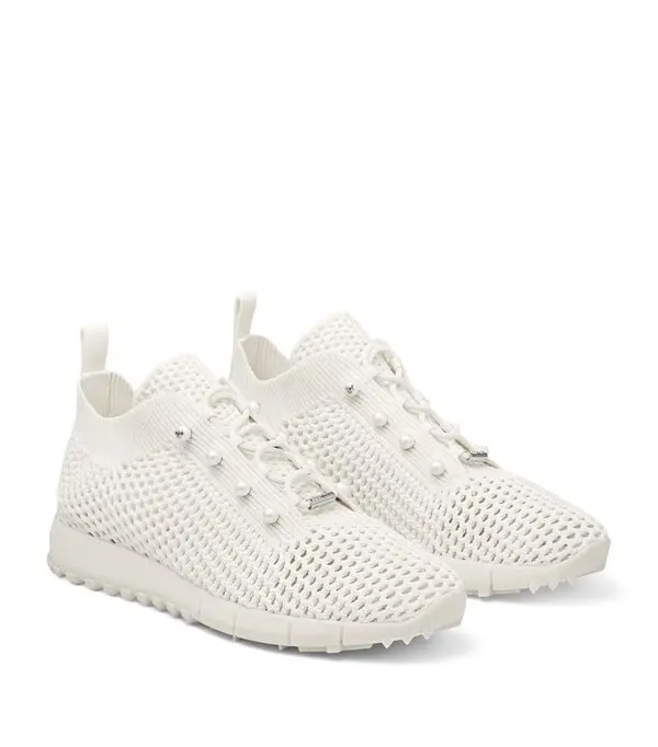 JIMMY CHOO Embellished Velour Sneakers - White