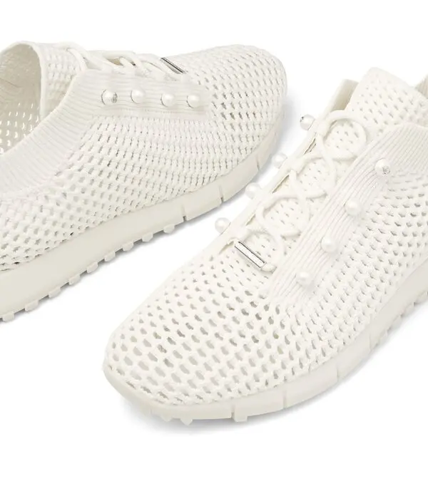 JIMMY CHOO Embellished Velour Sneakers - White