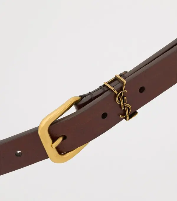 Saint Laurent Leather Cassandre Belt - Brown