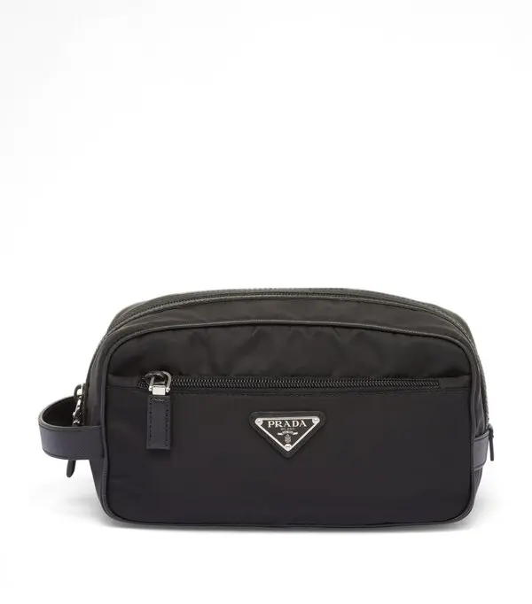 Prada Re-nylon And Saffiano Leather Wash Bag - Black