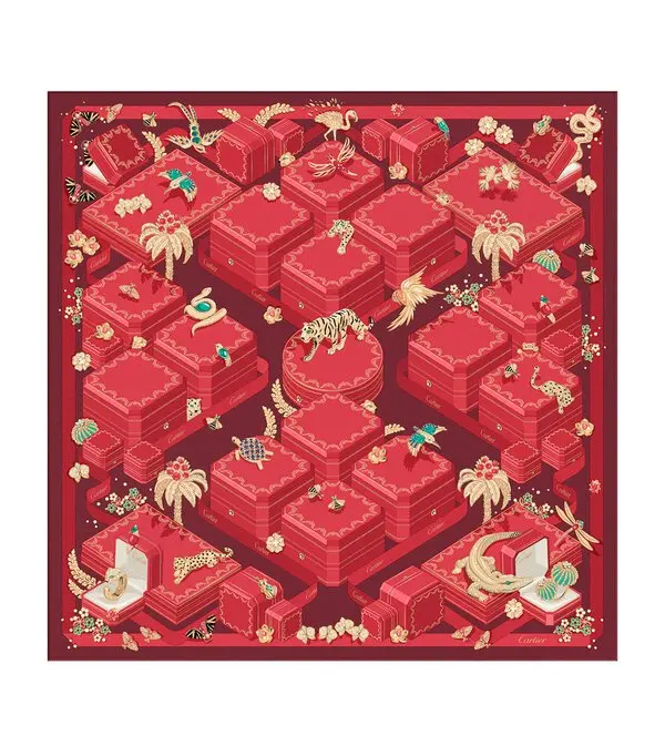 Cartier Silk Jewellery Boxes Scarf - Red