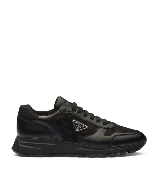 Prada Leather And Re-nylon Sneakers - Black