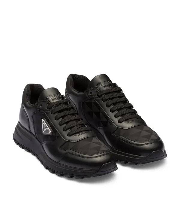 Prada Leather And Re-nylon Sneakers - Black