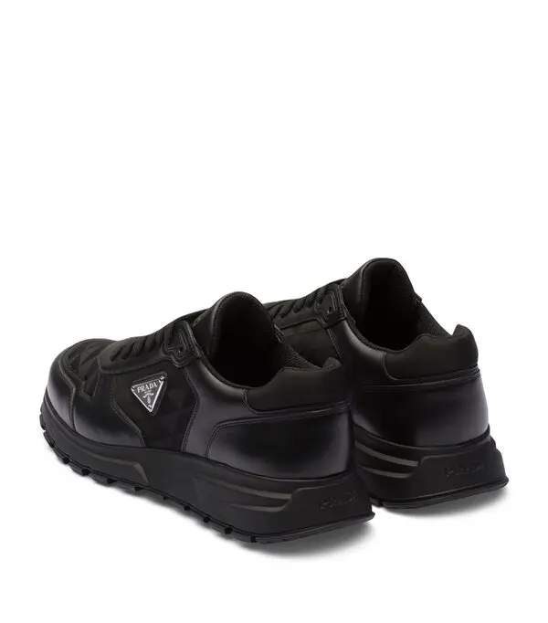 Prada Leather And Re-nylon Sneakers - Black