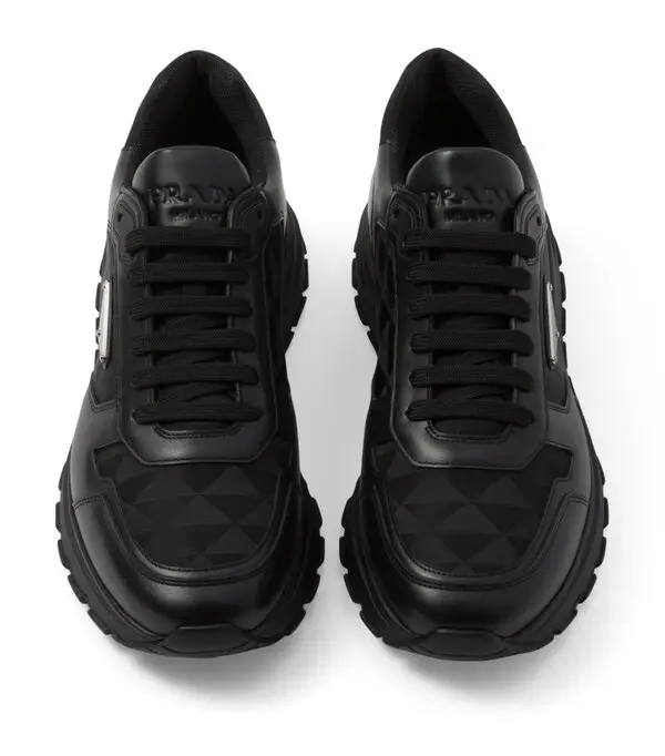 Prada Leather And Re-nylon Sneakers - Black