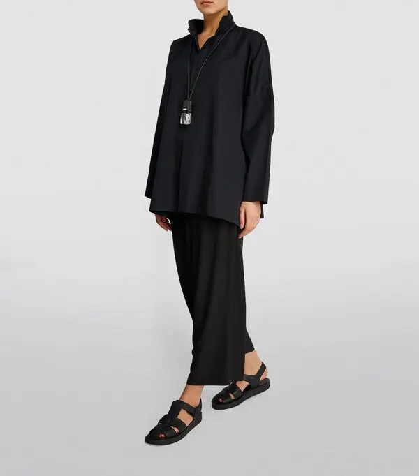 Eskandar Cotton Shirt With Double Stand-collar