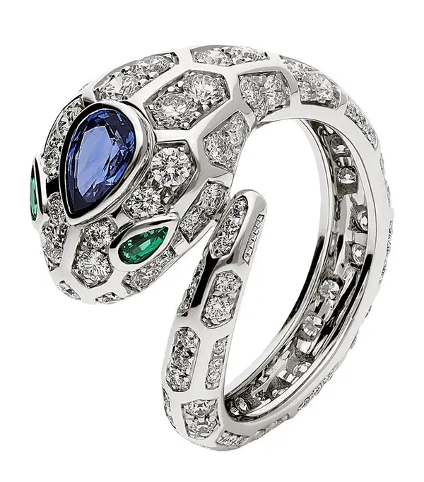 BVLGARI Gold, Diamond, And Sapphire Serpenti Ring - White