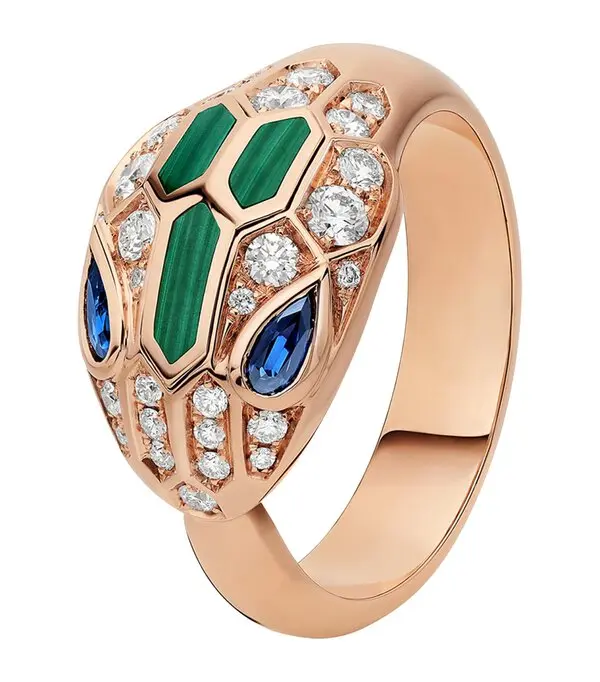 BVLGARI Diamond, Sapphire, And Malachite Serpenti Ring - Rose Gold