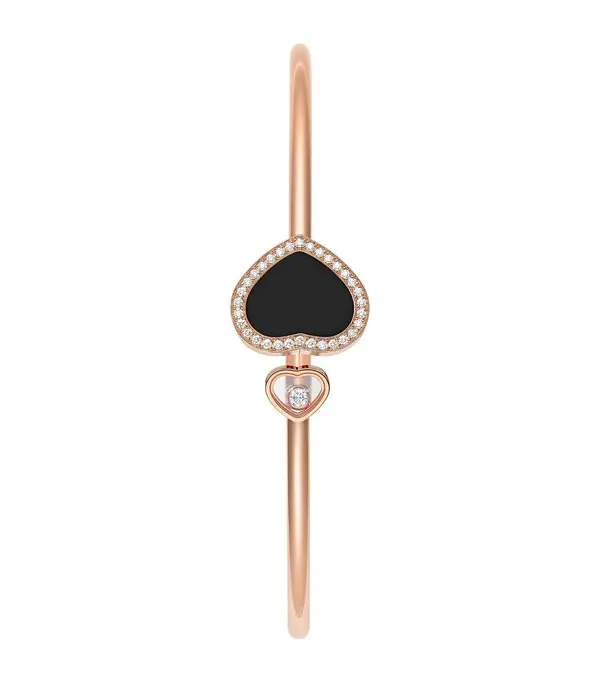 Chopard Diamond And Onyx Happy Hearts Bracelet - Rose Gold