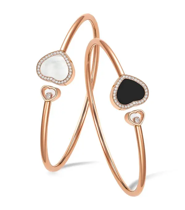 Chopard Diamond And Onyx Happy Hearts Bracelet - Rose Gold