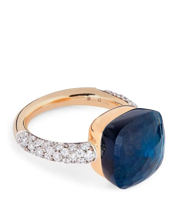 Pomellato Nudo Ring In White Gold, Diamond, And London Topaz - Blue