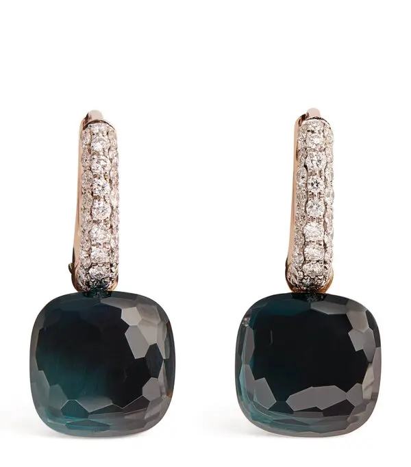 Pomellato Mixed Metal, Diamond And London Topaz Nudo Drop Earrings - Blue