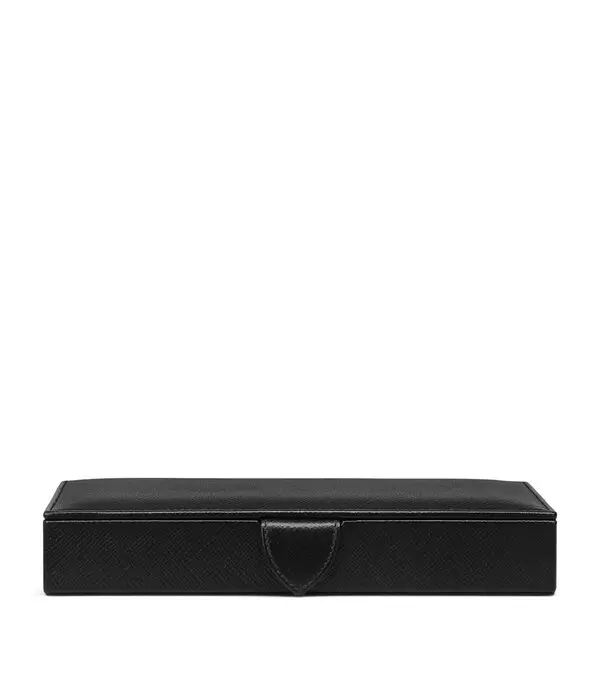 Smythson Leather Panama Cufflink Box - Black