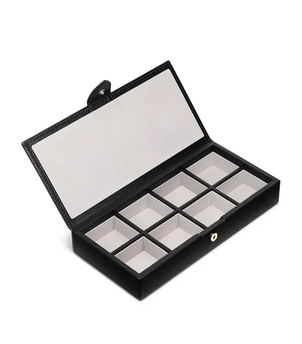 Smythson Leather Panama Cufflink Box - Black