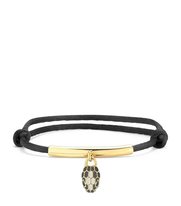 BVLGARI Leather Serpenti Bracelet With Snakehead Charm - Black