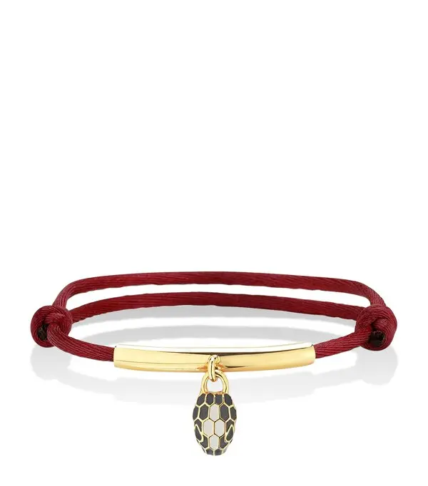 BVLGARI Leather Serpenti Bracelet With Snakehead Charm - Red