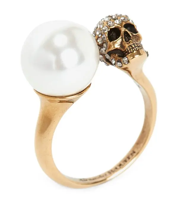 Alexander McQueen Faux Pearl And Skull Ring