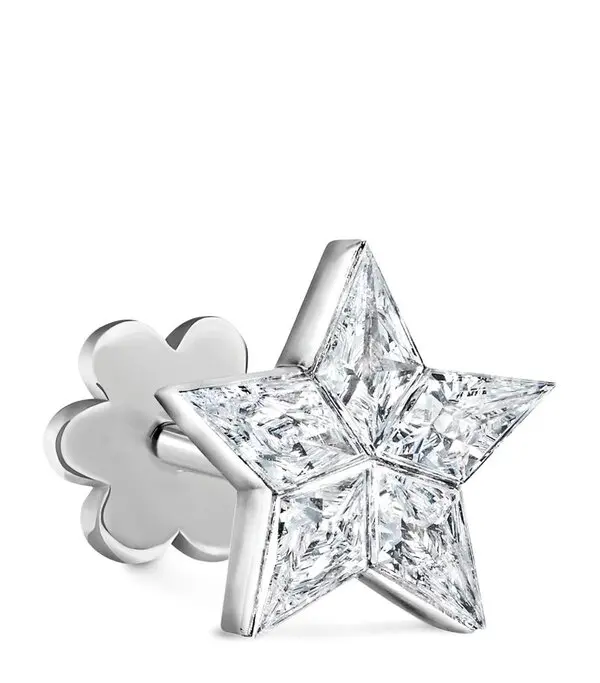 MARIA TASH Gold Invisible Set Diamond Star Threaded Stud Earring - White