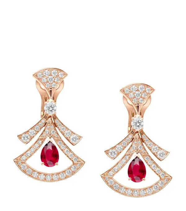 BVLGARI Diamond And Ruby Divas’ Dream Openwork Earrings - Rose Gold