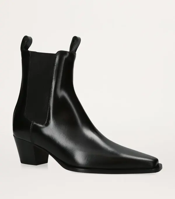 TOTEME Leather City Ankle Boots - Black