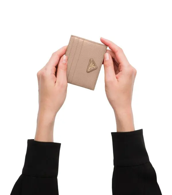 Prada Saffiano Leather Card Holder - Nude