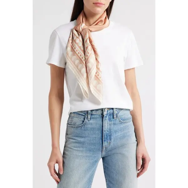 Treasure & Bond Square Satin Scarf - Rust Crescent Border