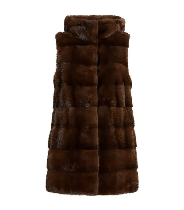 YVES SALOMON Mink Hooded Gilet