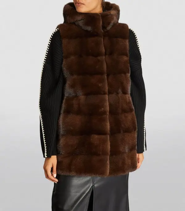 YVES SALOMON Mink Hooded Gilet