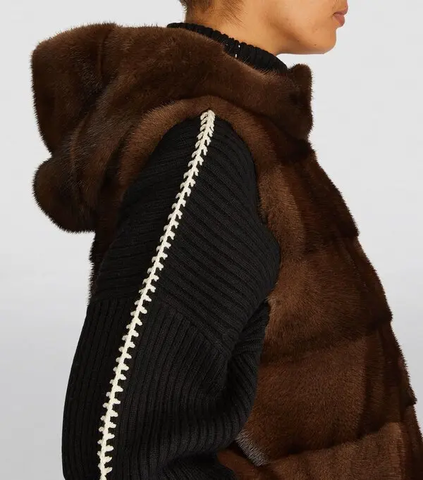 YVES SALOMON Mink Hooded Gilet