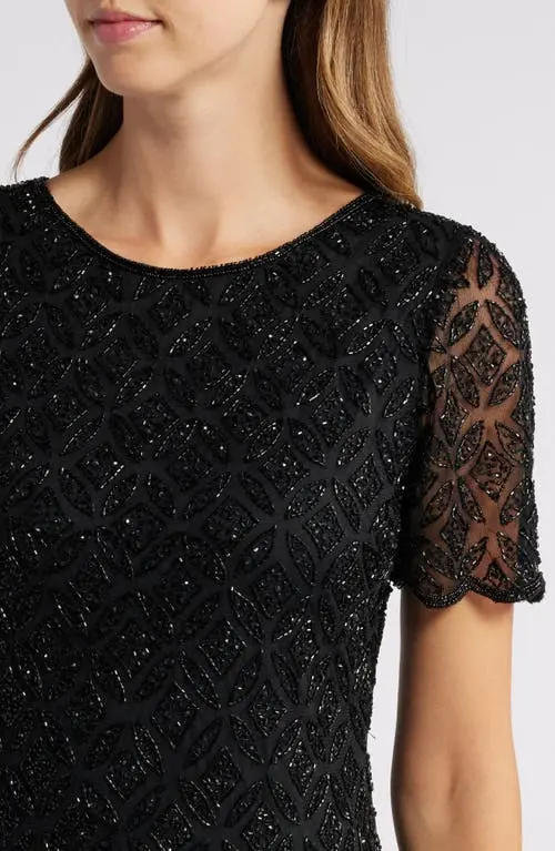 beaded mesh midi cocktail dress pisarro nights Beaded Floral Cocktail Midi Dress (Women)