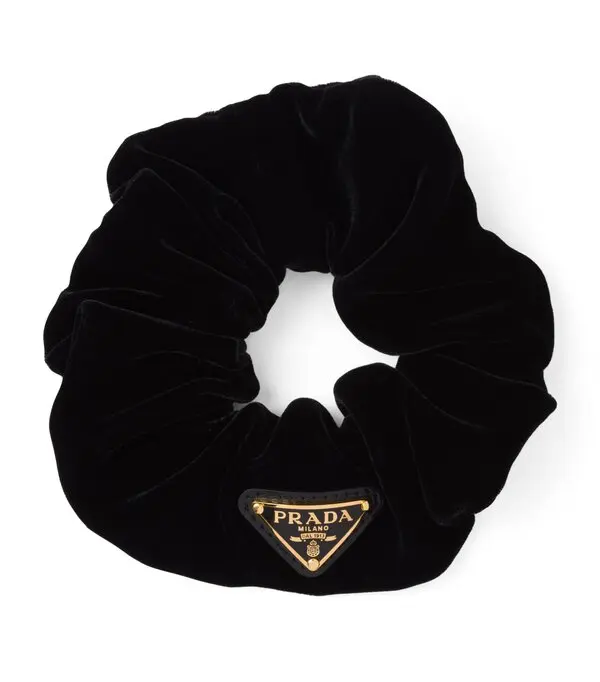 Prada Cotton Velvet Logo Scrunchie - Black