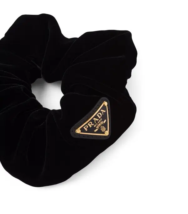 Prada Cotton Velvet Logo Scrunchie