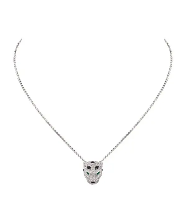 Cartier Panthère De White Gold And Diamond Necklace - Green