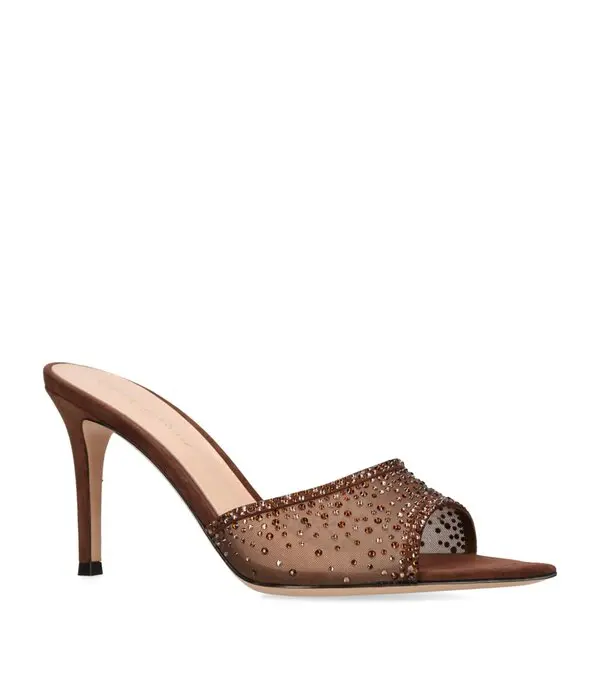 GIANVITO ROSSI Rania 85 Embellished Heeled Mules - Brown