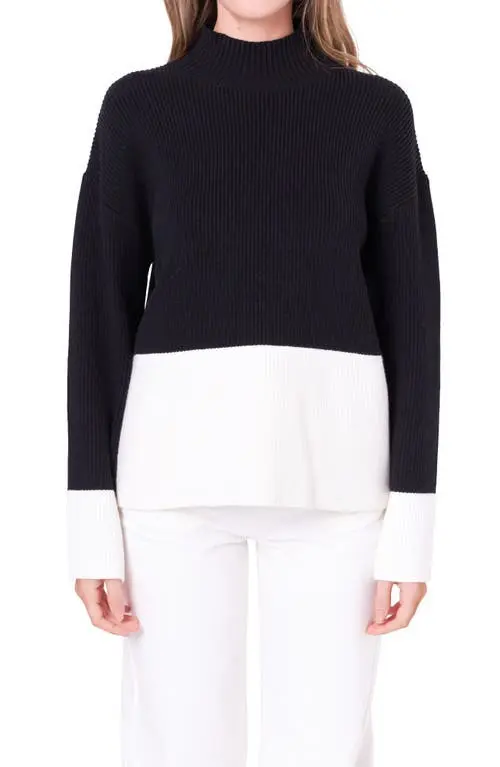 English Factory Colorblock Ribbed Mock Neck Sweater