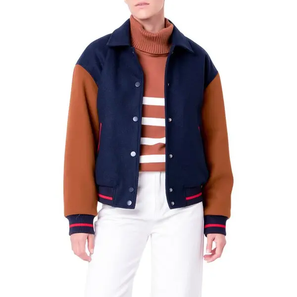 English Factory Colorblock Bomber Jacket - Navy Multi