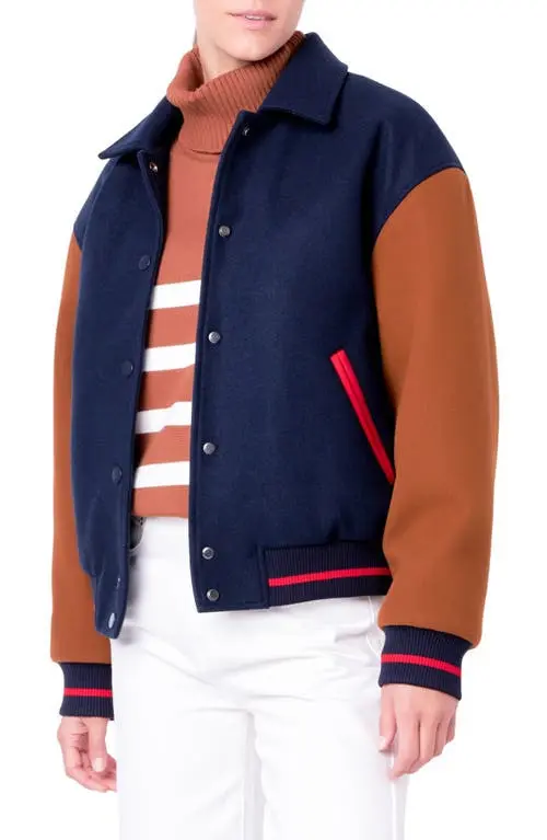 English Factory Colorblock Bomber Jacket - Navy Multi