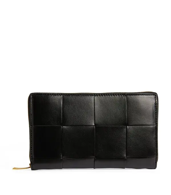 Bottega Veneta Leather Intreccio Wallet - Gold
