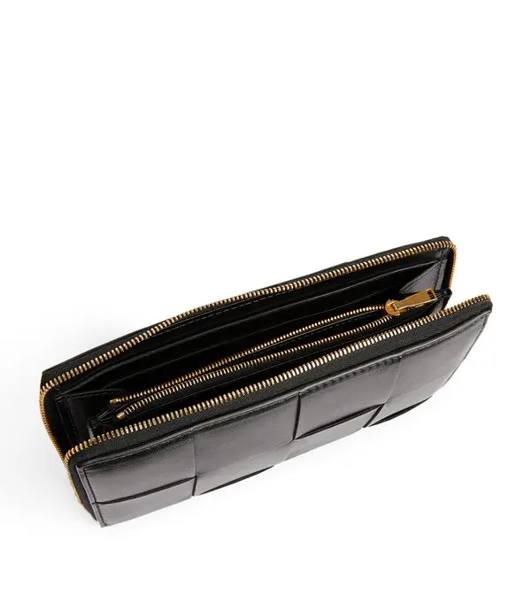 Bottega Veneta Leather Intreccio Wallet - Gold