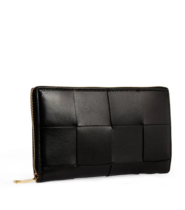 Bottega Veneta Leather Intreccio Wallet - Gold