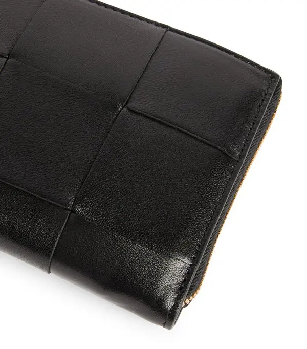 Bottega Veneta Leather Intreccio Wallet - Gold