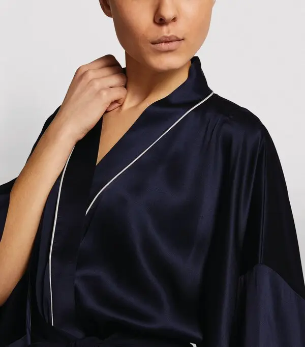 Olivia Von Halle Silk Mimi Robe - Navy