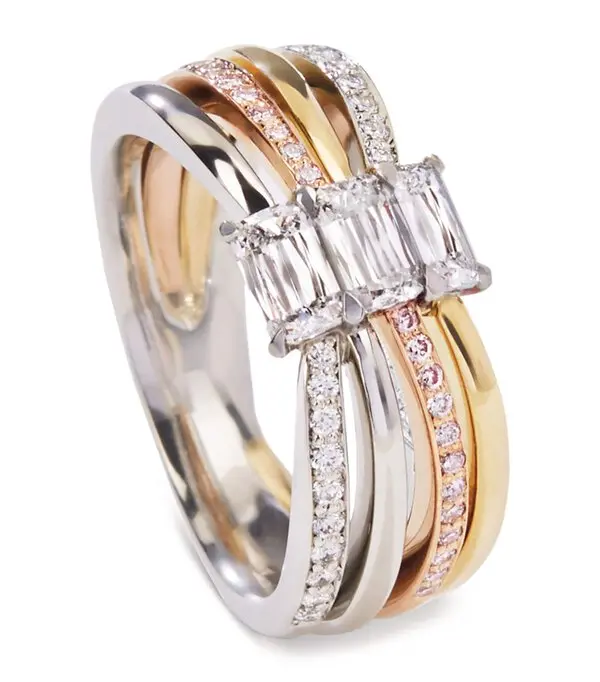 BOODLES Mixed Gold, Platinum, And Diamond Ribbons Ring - Silver