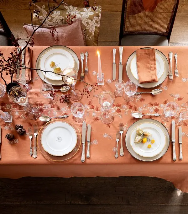 ALEXANDRE TURPAULT Linen Embroidered Tablecloth - Brown