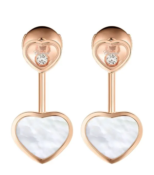 Chopard Diamond And Mother-of-pearl Happy Hearts Earrings - Rose Gold