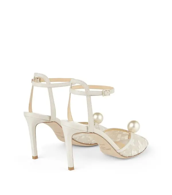 JIMMY CHOO Sacora 85 Lace Leather Peep-toe Sandals With Pearl Embellishment
