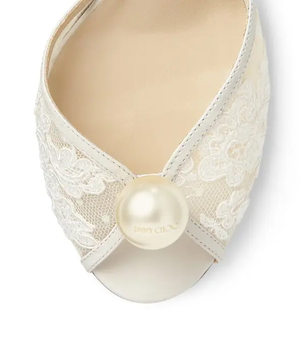 JIMMY CHOO Sacora 85 Lace Leather Peep-toe Sandals With Pearl Embellishment