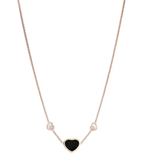 Chopard Diamond And Onyx Happy Hearts Pendant - Rose Gold